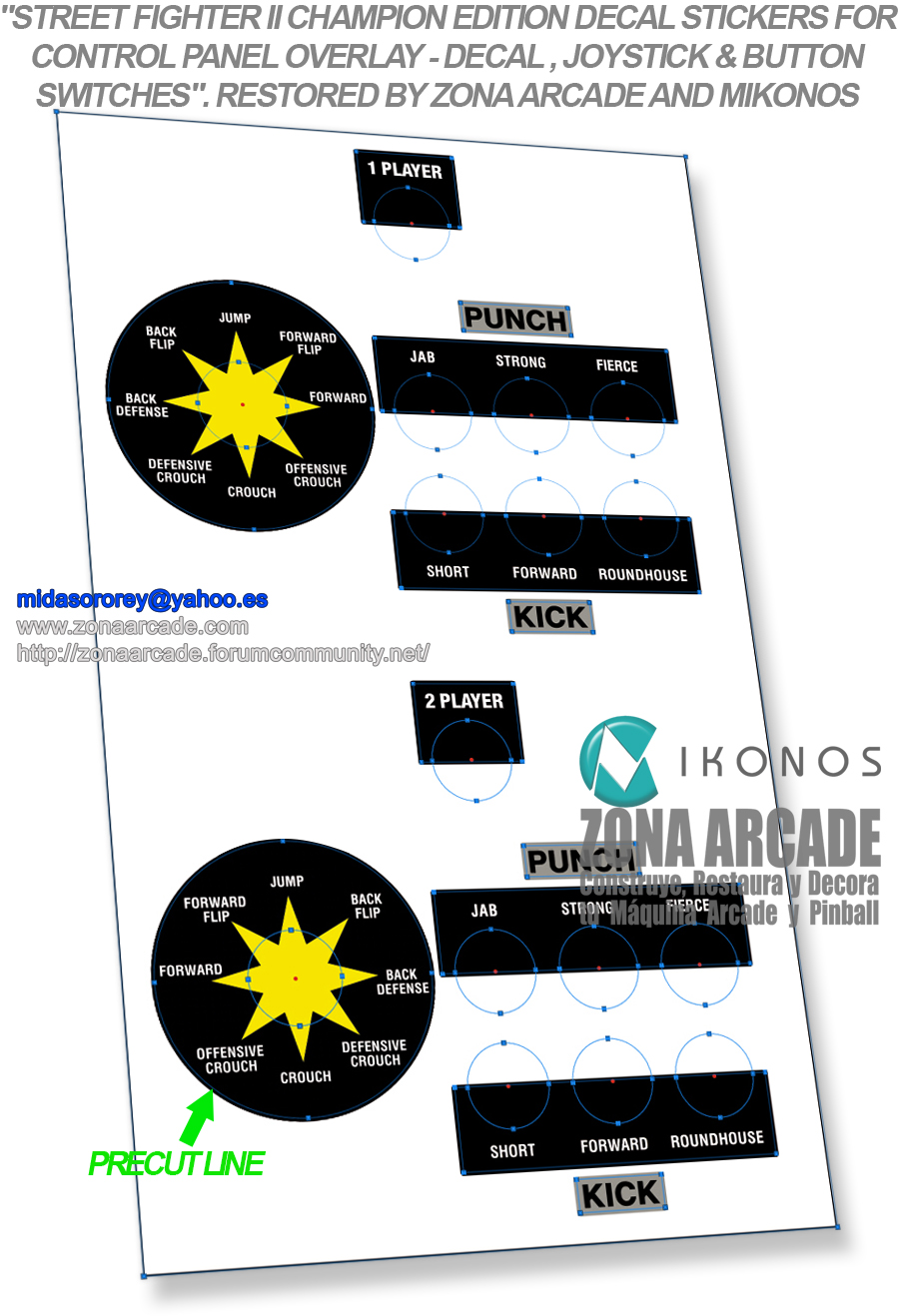 “STREET FIGHTER II CHAMPION EDITION STICKERS FOR CONTROL PANEL OVERLAY - BUTTONS AND STICK DECAL ...